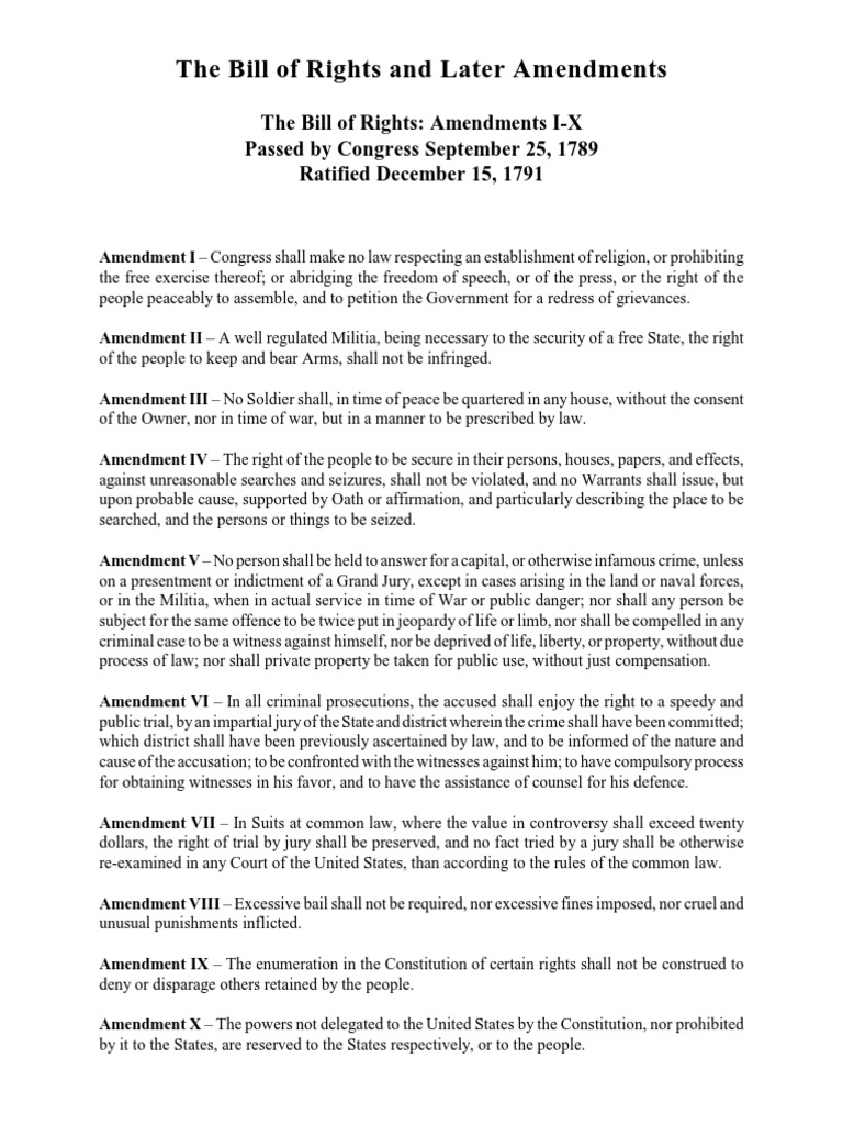 Bill of Rights & Amendments Overview | PDF | Politics