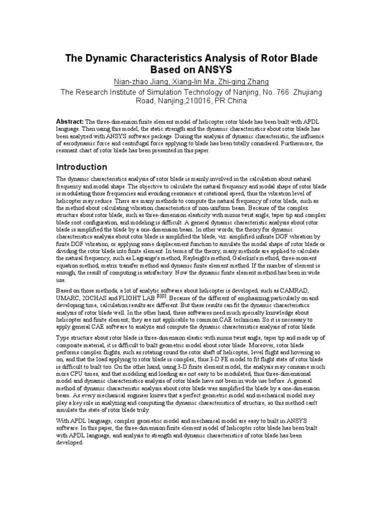 The Dynamic Characteristics Analysis of Rotor Blade Based On ANSYS ...