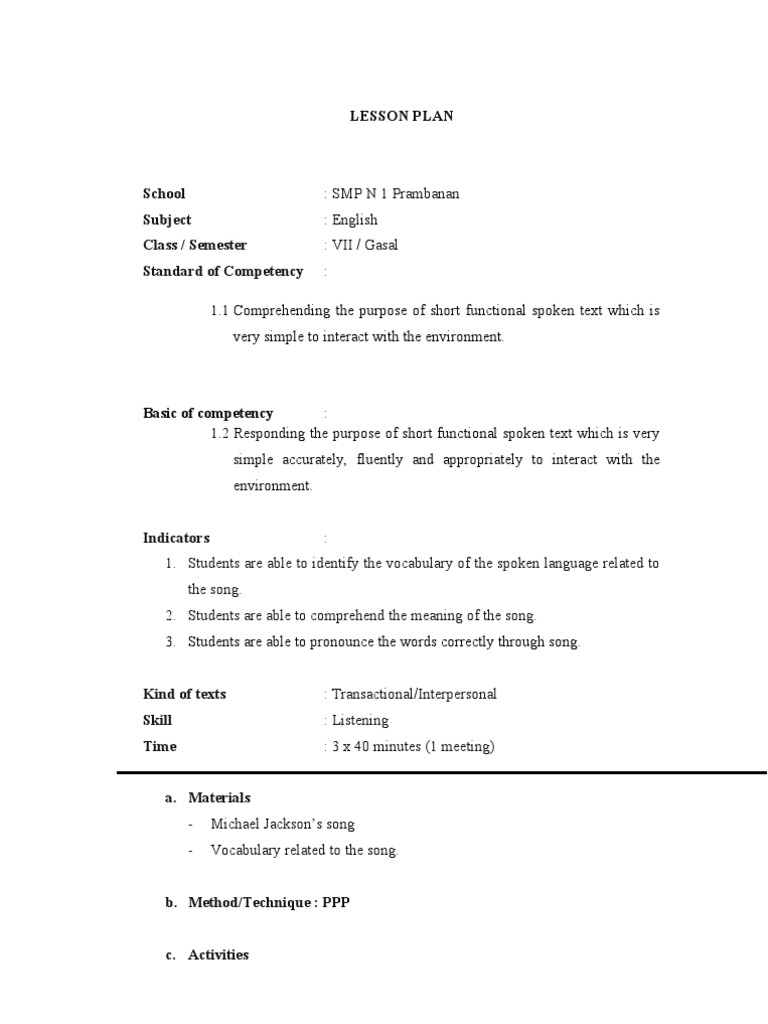 Lesson Plan: Basic of Competency | PDF