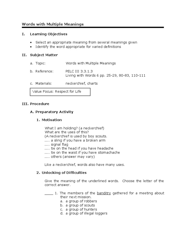 Grade 4 English Reading Words With Multiple Meanings | PDF