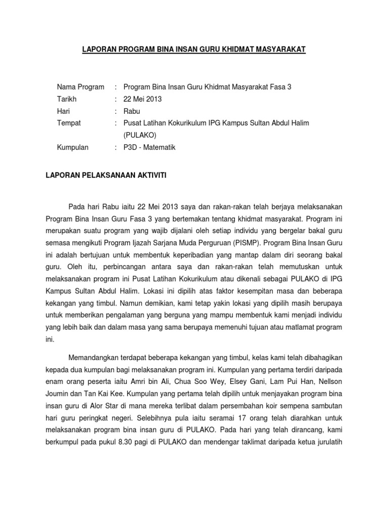 Laporan Program Bina Insan Guru Khidmat Masyarakat | PDF