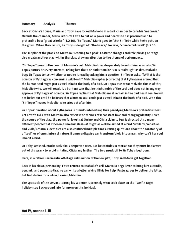 Summary Analysis Themes | PDF | Twelfth Night