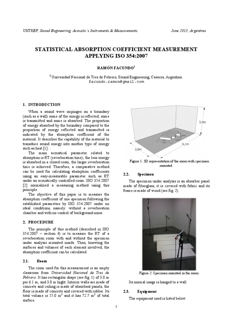 Statistical Absorption Coefficient Measurement Applying ISO 354:2007 | PDF | Hertz | Signal ...