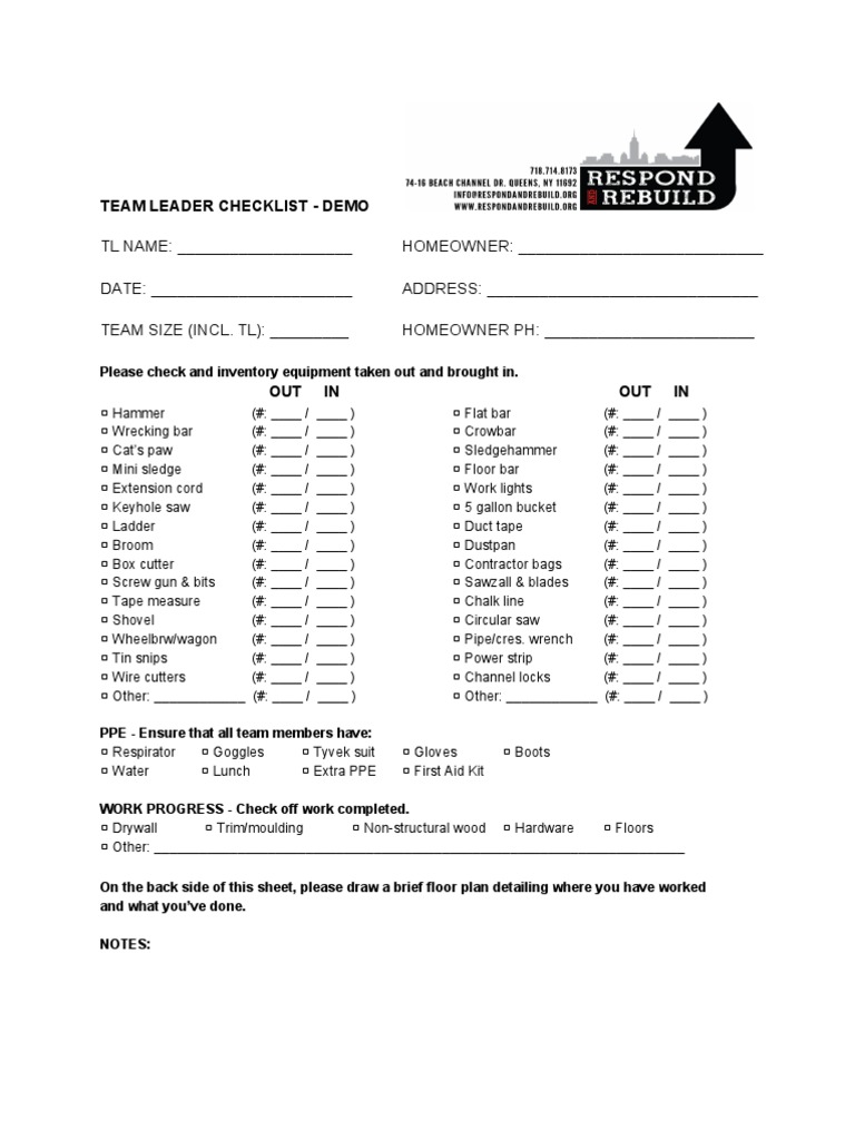Team Leader Checklist Demo | PDF | Computers | Technology & Engineering