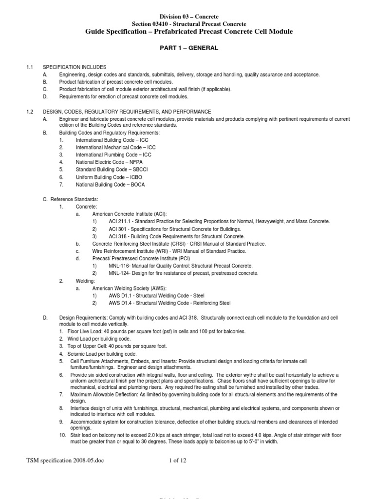 Guide Specification - Prefabricated Precast Concrete Cell Module | PDF ...