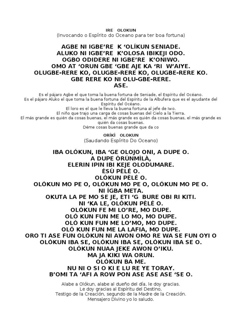 Oríkì Olokun | PDF | Creencia religiosa y doctrina | Paranormal