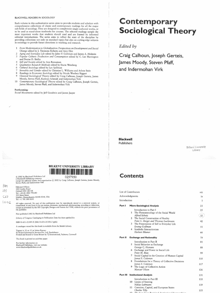 Calhoun Contemporary Sociological Theory | PDF