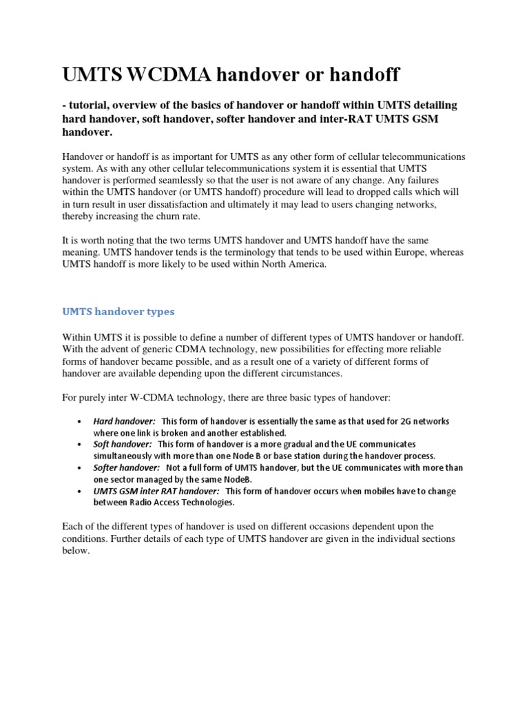 UMTS WCDMA Handover or Handoff | PDF | Electronic Engineering ...