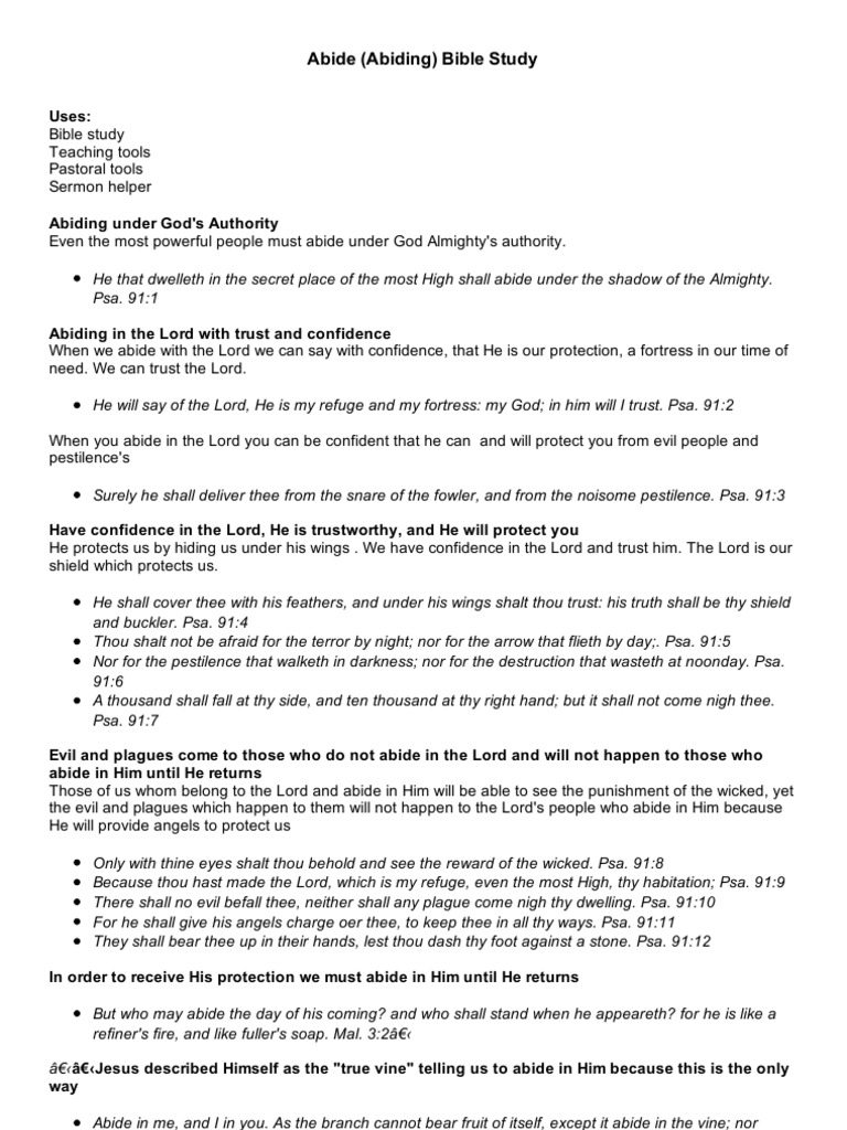 Abide (Abiding) Free, Printable Christian Bible Study | PDF | Eternal ...