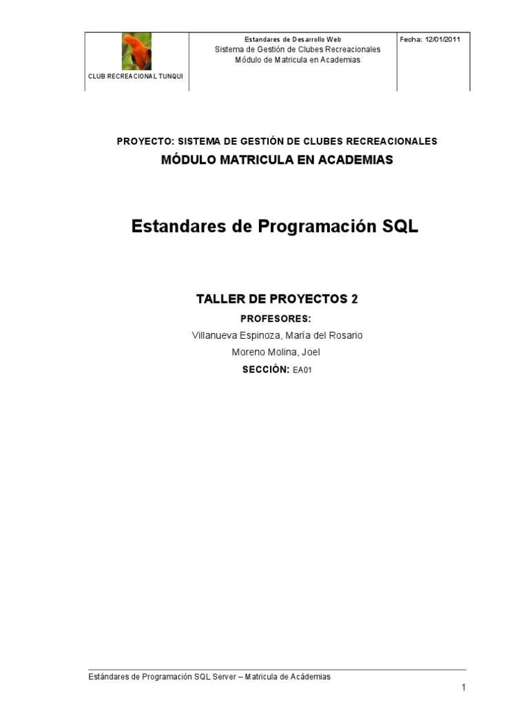 Anexo 2 - Estandares de Programacion SQL Server V1 | PDF | SQL | Servidor SQL de Microsoft