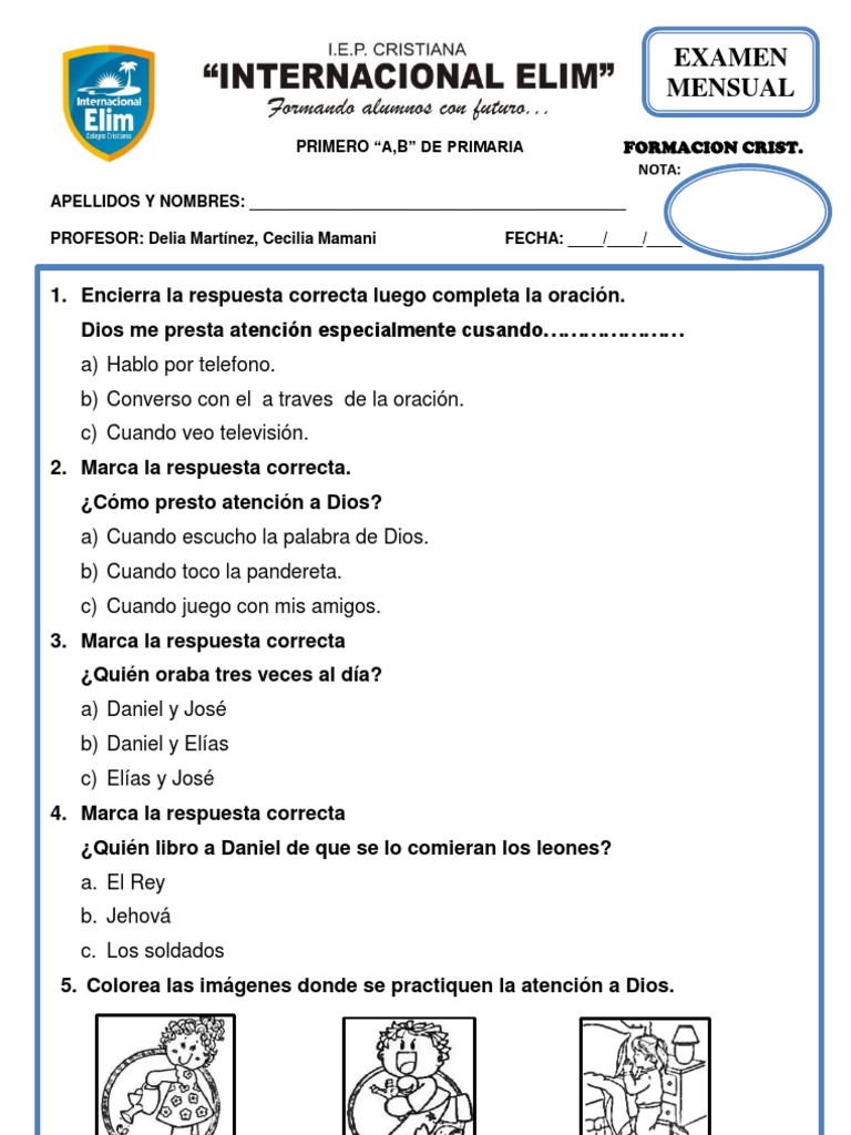 Examen Formacion Cristiana Mayo | PDF