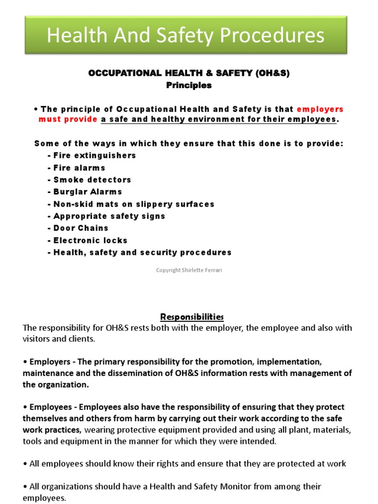 Health and Safety Procedures | PDF