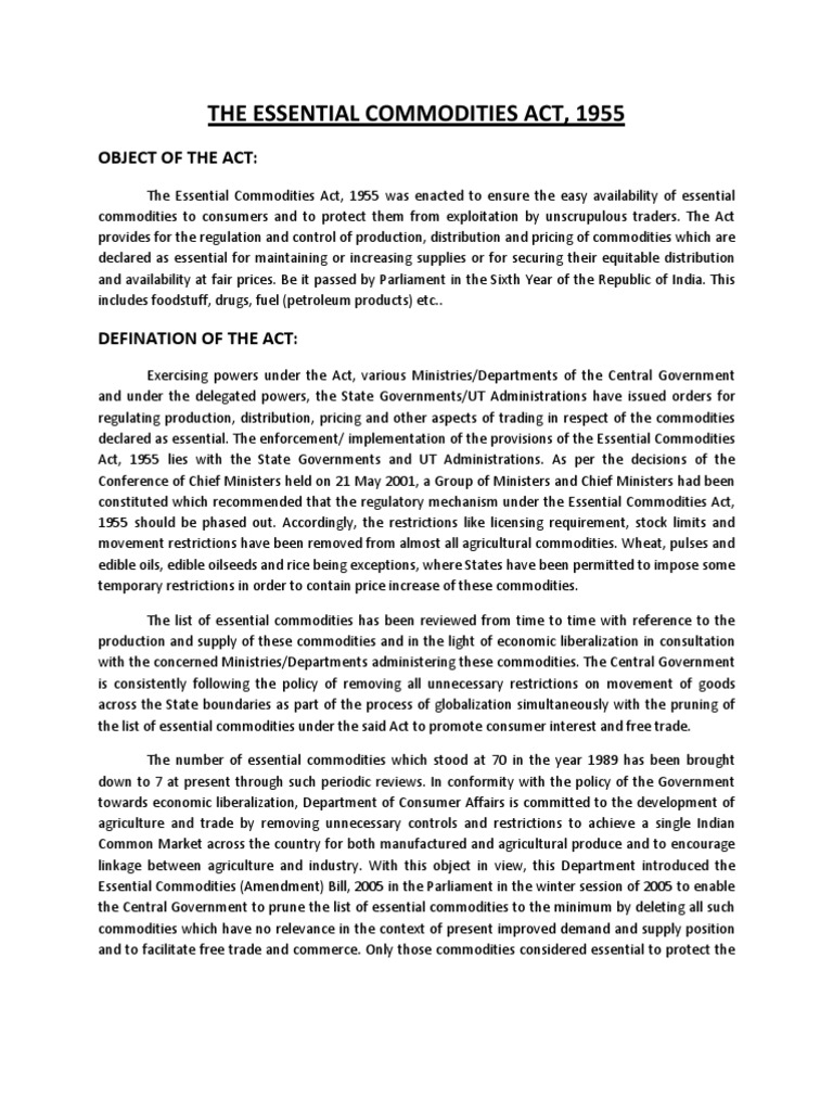 The Essential Commodities Act, 1955 | PDF | Bail | Magistrate
