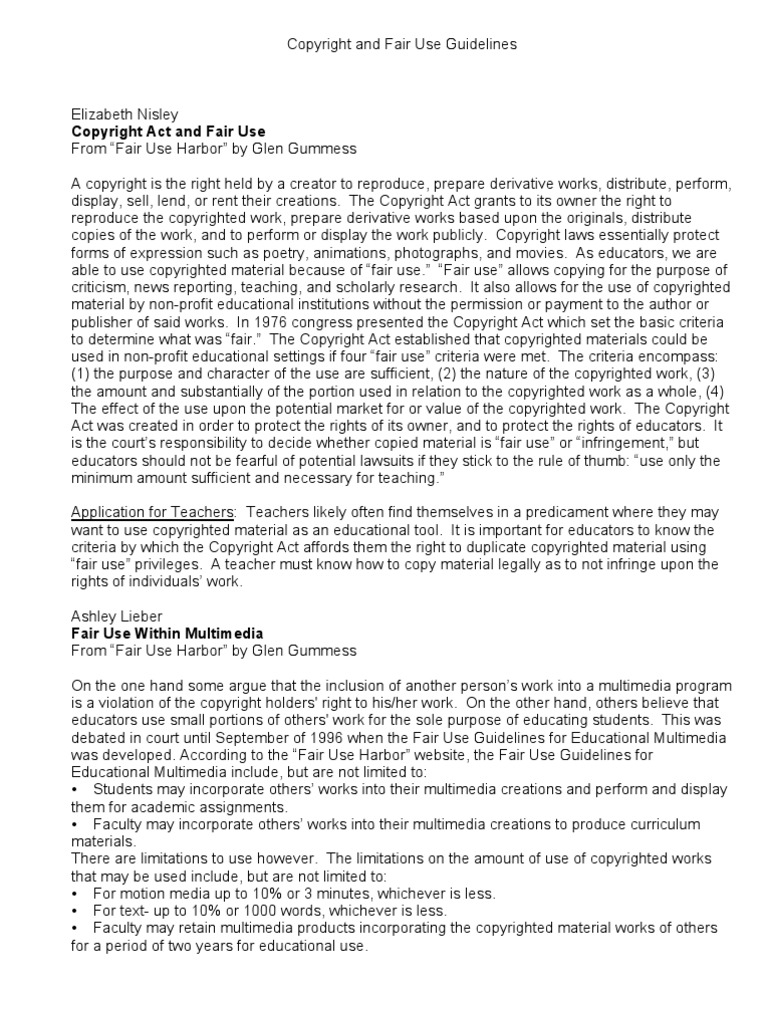 Copyright and Fair Use Guidelines | Fair Use | Copyright Law Of The ...