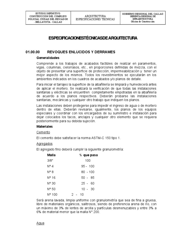 Espec Tecnicas Arquitectura Complejo Impreso | PDF | Cemento | Hormigón