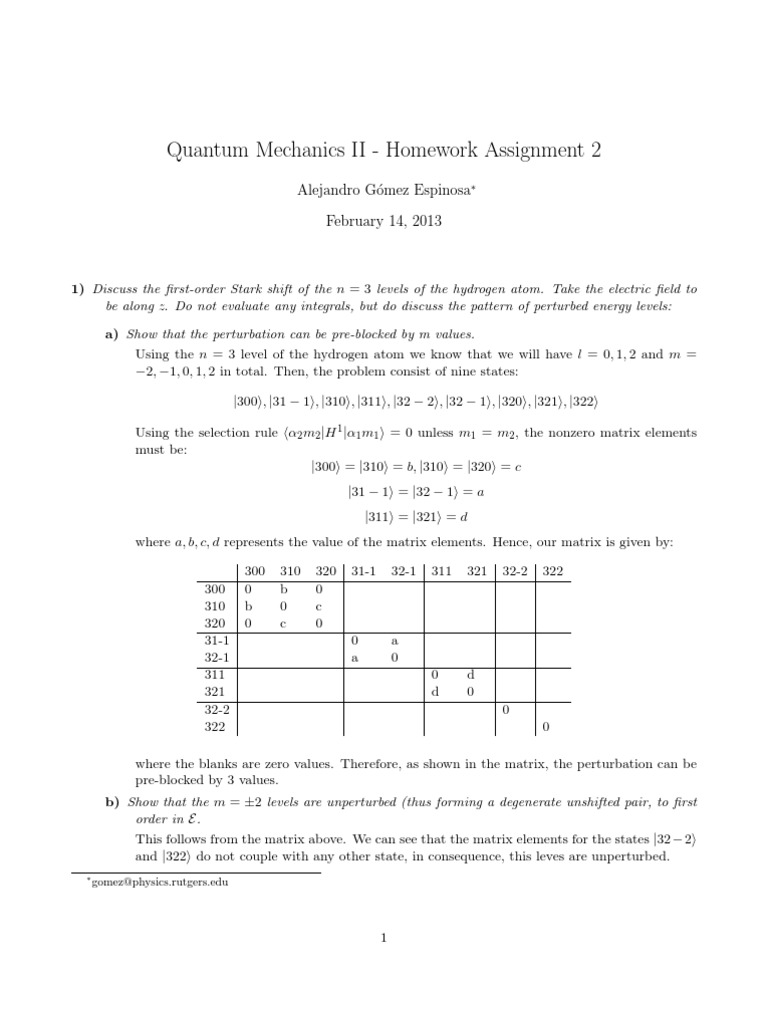 Quantum Mechanics II - Homework 2 | PDF | Perturbation Theory (Quantum Mechanics) | Eigenvalues ...