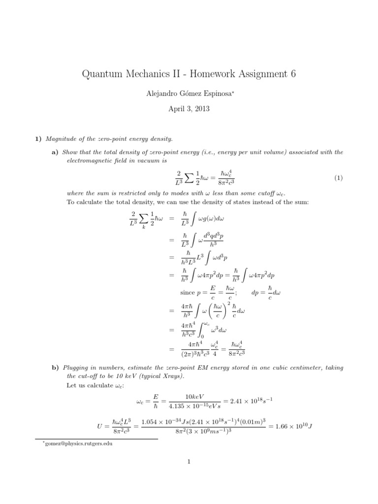 Quantum Mechanics II - Homework 6 | PDF | Modern Physics | Epistemology ...