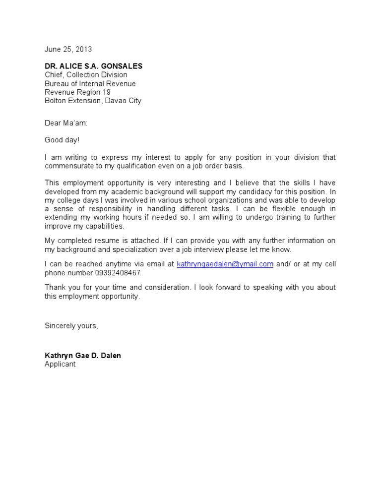 Application Letter-Bir Collection - SDT | PDF