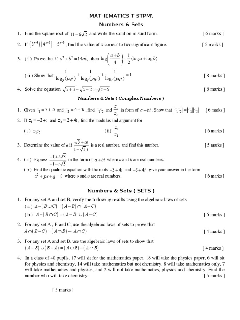 MATHS T :NUMBERS & SETS | PDF