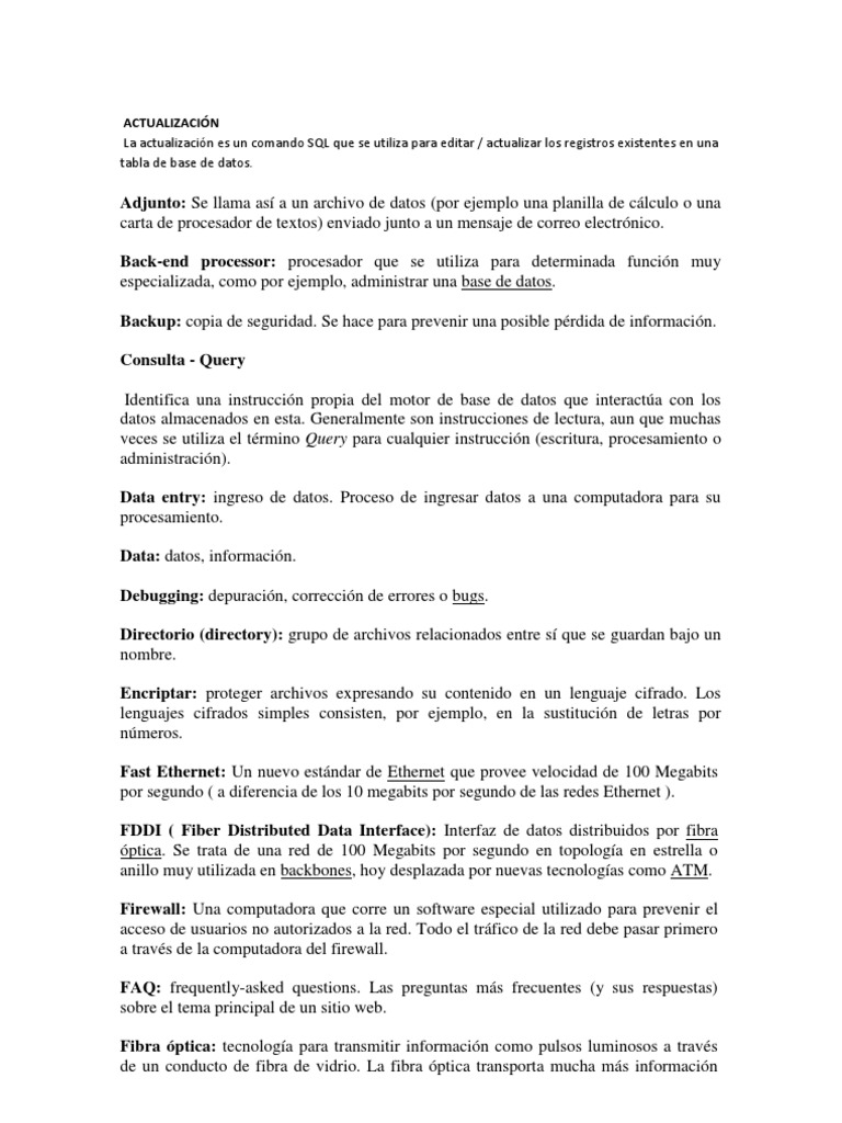 Glosario de Términos de Bases de Datos | PDF | SQL | Bases de datos