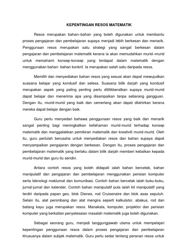 Kepentingan Resos Dalam Matematik | PDF