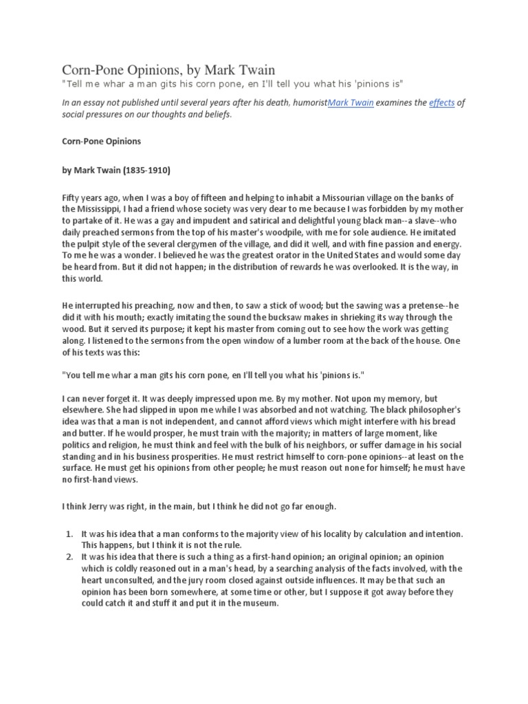 Corn-Pone Opinions by Mark Twain | PDF | Sermon | Religion And Belief