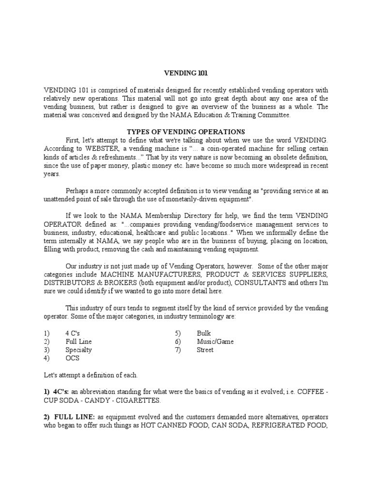 Vending 101 | PDF | Vending Machine | Inventory