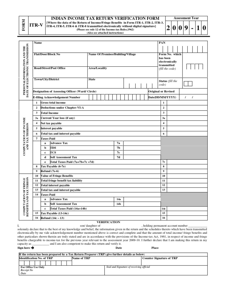 Form ITR-V and Acknowledgement Final | PDF | Income Tax In India ...