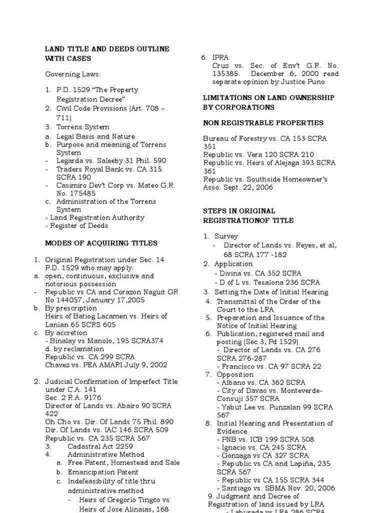 Land Title and Deeds Outline With Cases | PDF | Deed | Property Law