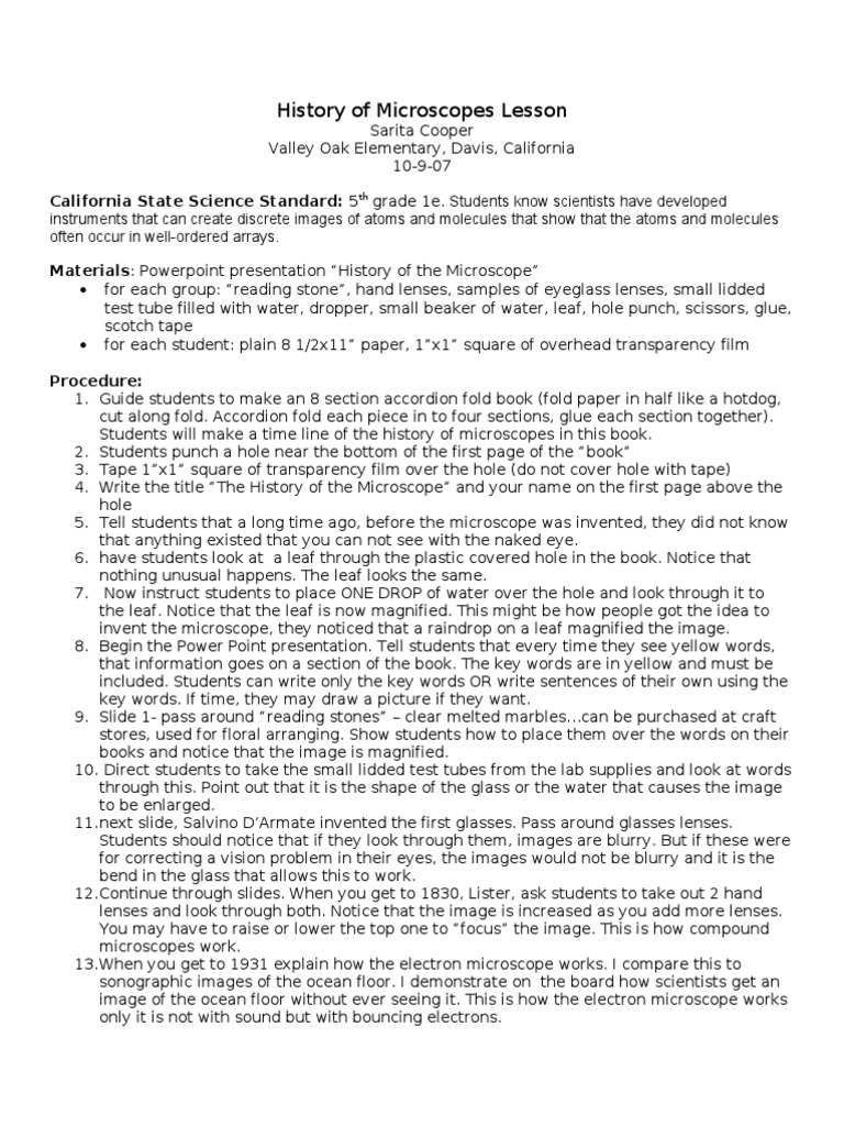 Microscope History Timeline Activity | PDF | Microscope | Lens (Optics)