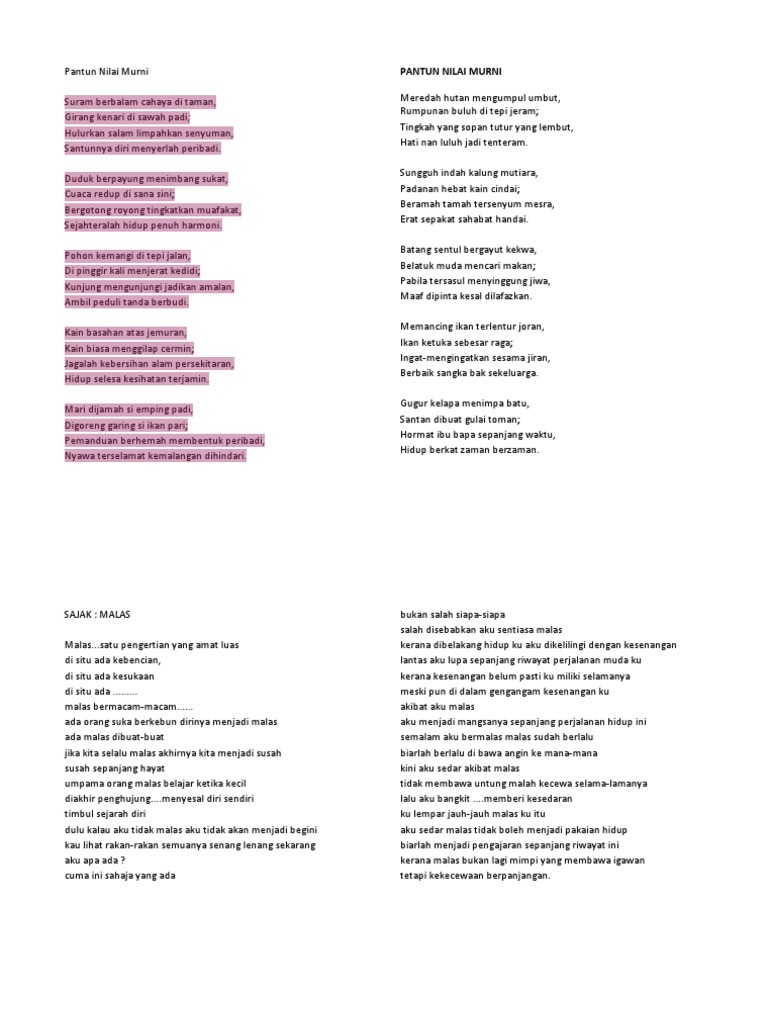 Pantun Nilai Murni | PDF