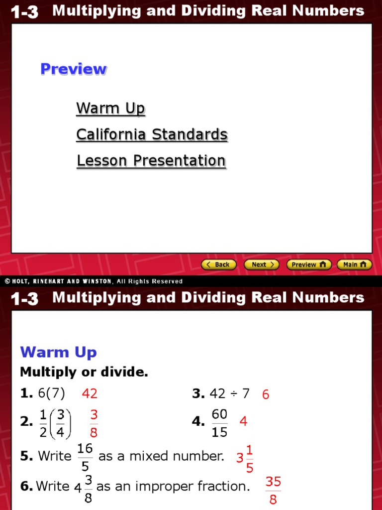 Real Numbers: Multiply & Divide Guide | PDF | Fraction (Mathematics ...