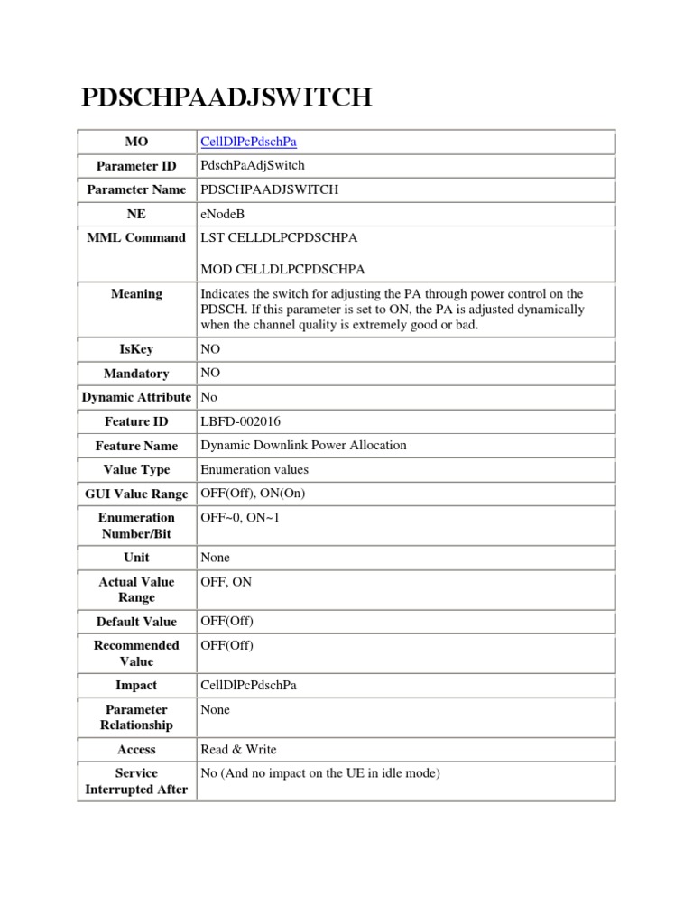LTE Important Parameters and Switches | PDF | Internet Protocols ...