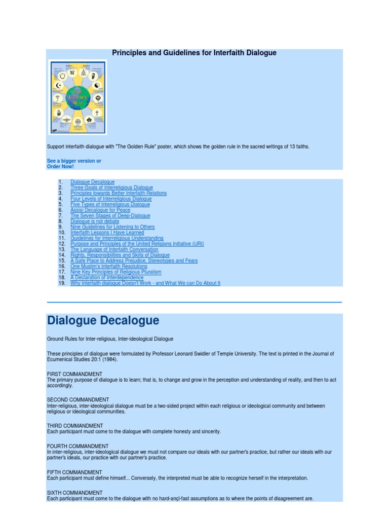 Principles for Interfaith Dialogue | PDF | Interfaith Dialogue ...