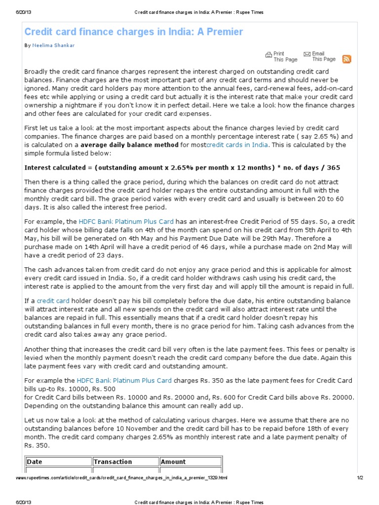 Credit Card Finance Charges in India: A Premier | PDF | Credit Card ...