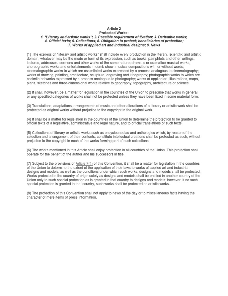 Article 2 Protected Works | PDF | Derivative Work | Copyright