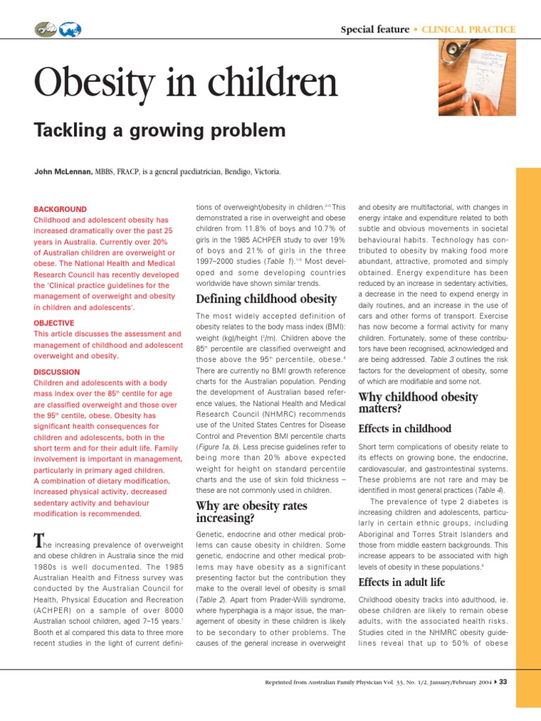 Obesity in Children: Tackling A Growing Problem | PDF