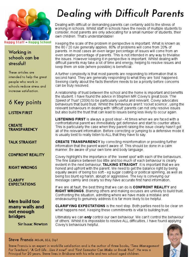 Dealing With Difficult Parents | Download Free PDF | Stress (Biology ...