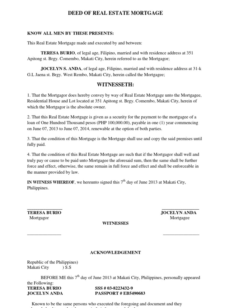Deed of Real Estate Mortgage | PDF | Law