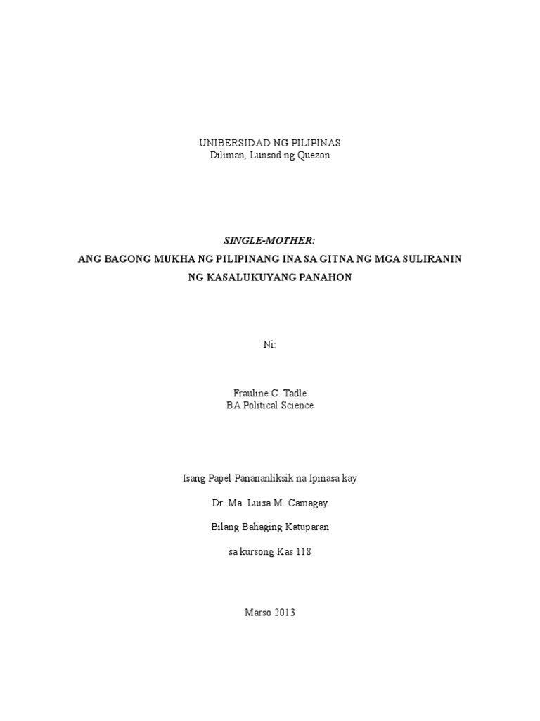 Single-Mother: Ang Bagong Mukha NG Pilipinang Ina Sa Gitna NG Mga ...