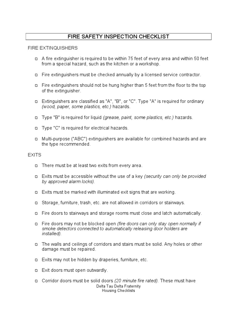 Fire and Safety Inspection Checklist | PDF | Flammability | Door