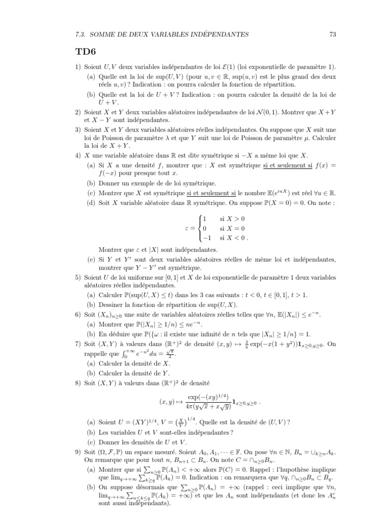 TD6 Corrige | PDF | Loi de Poisson | Enseignement des mathématiques