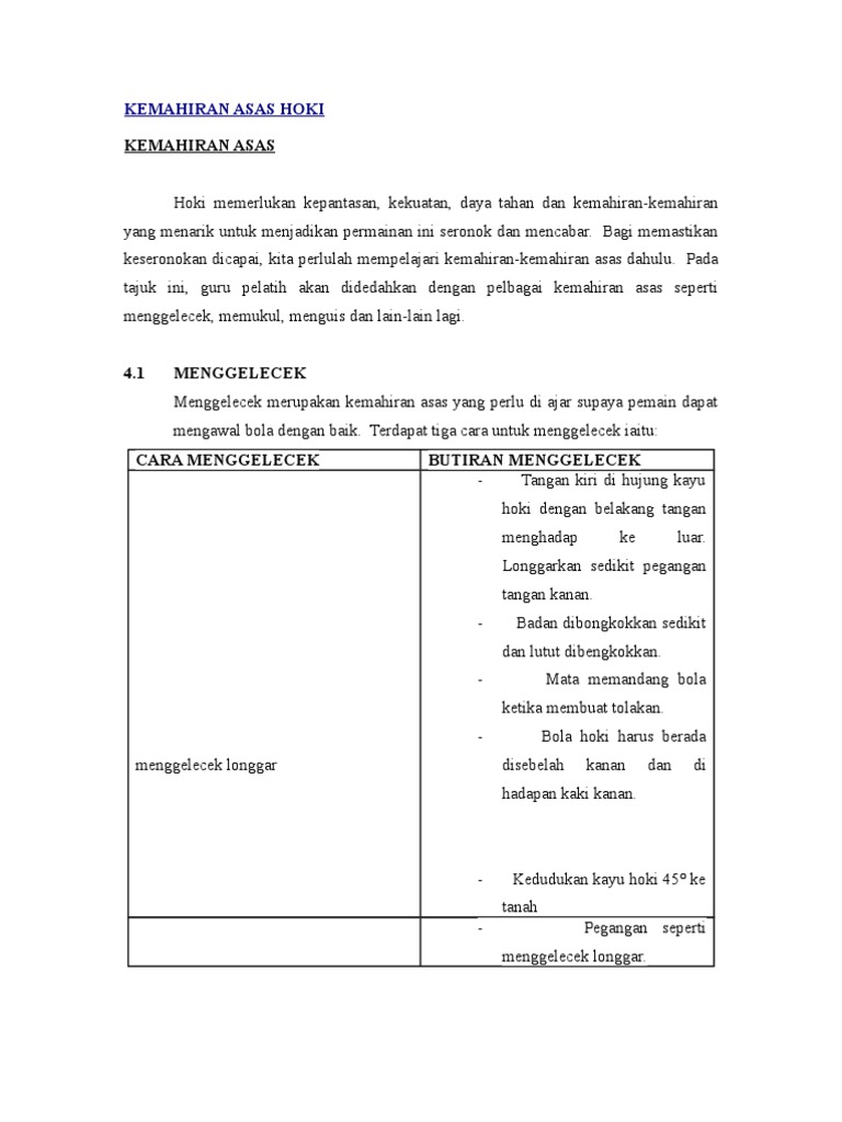 Kemahiran Asas Hoki | PDF