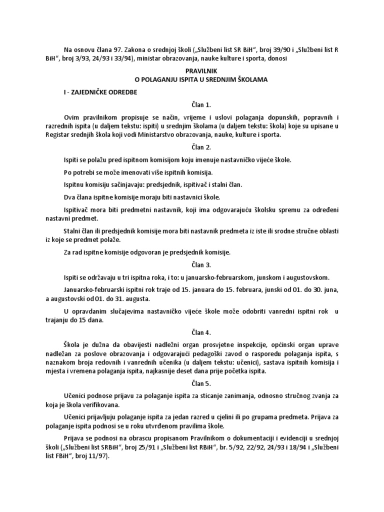 Pravilnik o Polaganju Ispita U Srednjim Školama | PDF