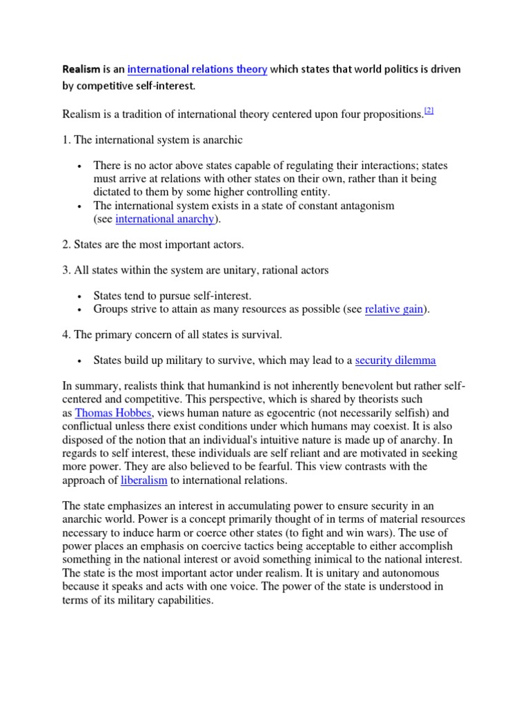 Realism | PDF | Foreign Policy | Sociological Theories