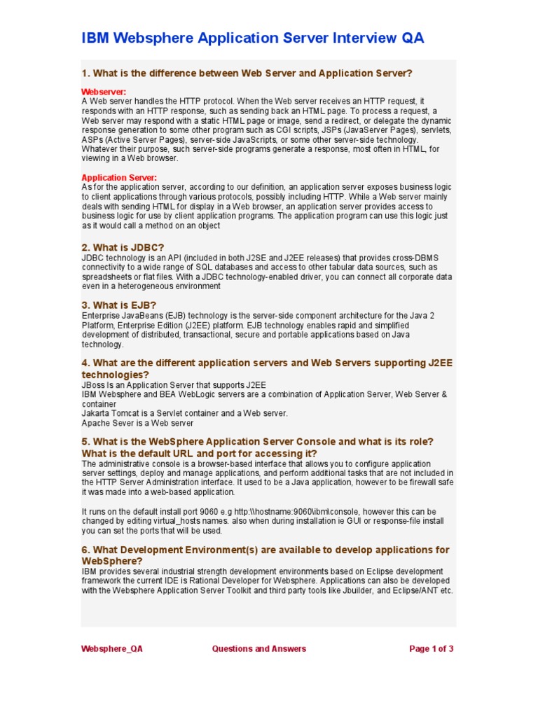 IBM Websphere Application Server Interview QA: Webserver | PDF | Application Server | Web Server