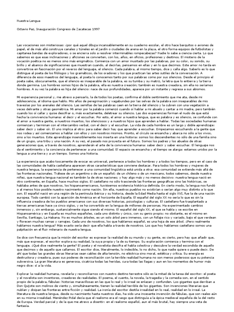 Nuestra Lengua Octavio Paz 1997 | PDF | Lengua española | España