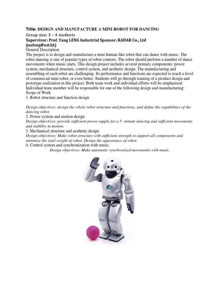 Mini Dancing Robot Design Project | PDF | Art | Computers