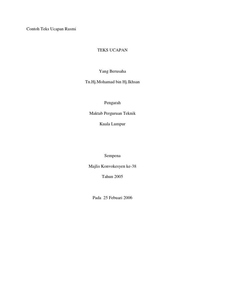 Contoh Teks Ucapan Rasmi