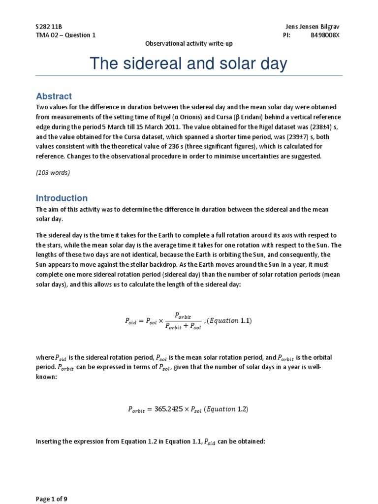 The Sidereal and Solar Day PDF | PDF | Rotation | Stars